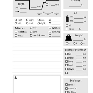 Dive Log Pages Printable File, Scuba Dive Log Book Pages, PADI Dive Log ...