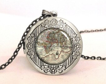 WORLD MAP Locket 0196LPB | Etsy