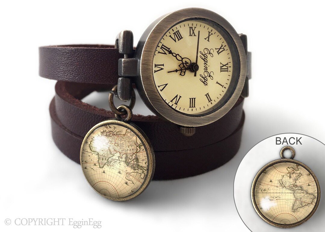 World Map Watch With Two-sided Pendant - 0196SWDB - Etsy