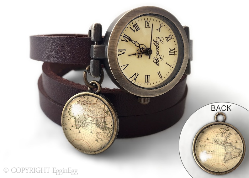 World Map Watch With Two-sided Pendant 0196SWDB - Etsy