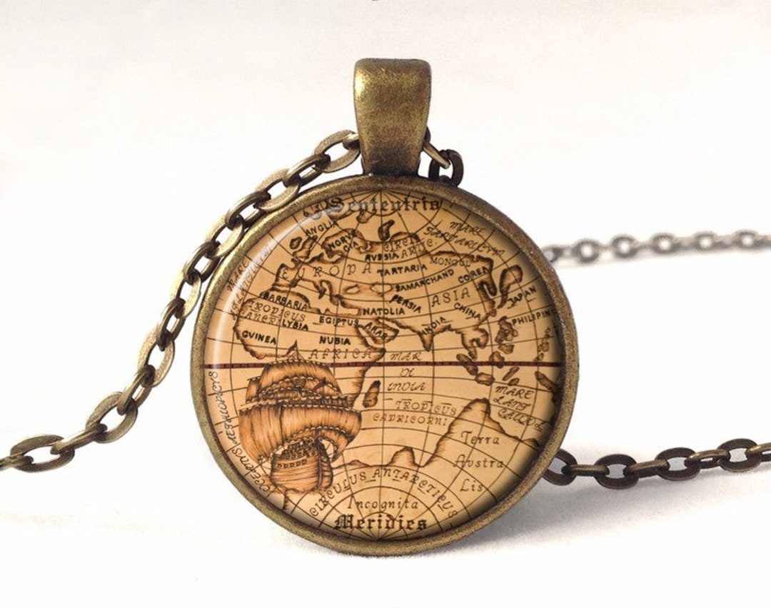 World Map Necklace, Old Map Pendant, 0147PB - Etsy