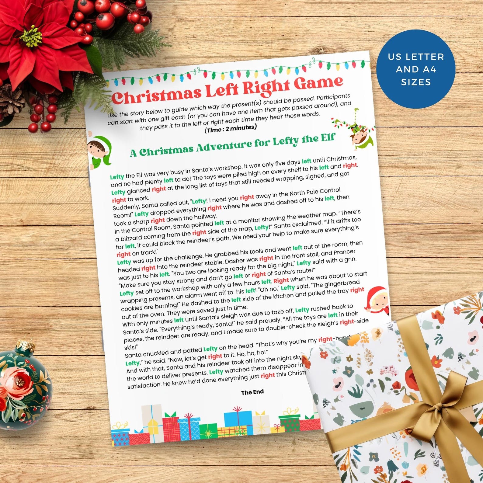 Elf Left Right Christmas Game Printable, Pass the Present Activity ...
