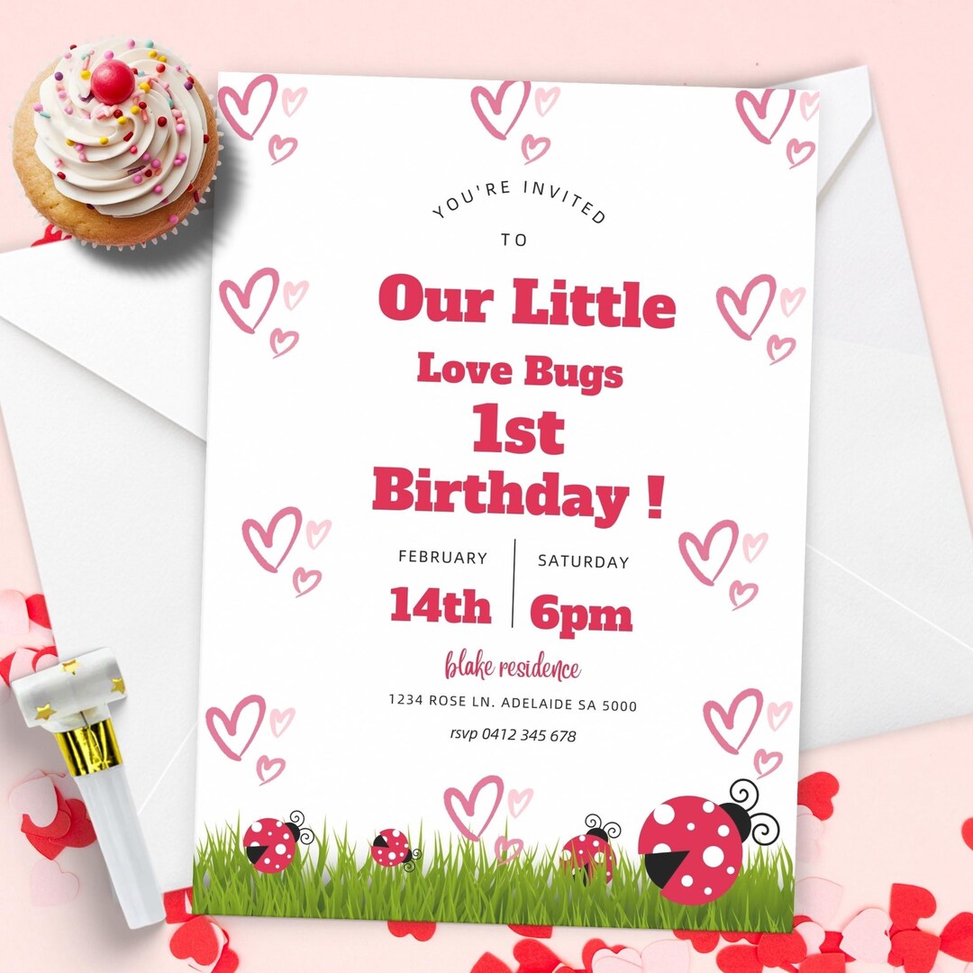 Love Bug First Birthday Invitation Editable Template, Lady Bird Invite ...