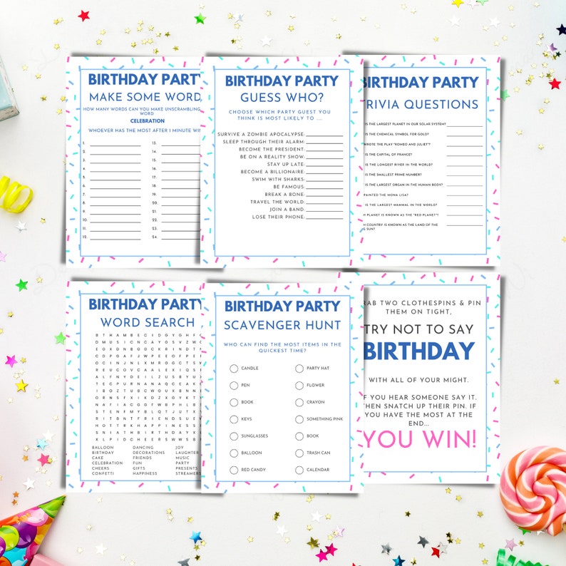 Birthday Party Games Bundle Printable Icebreaker Games for Kids & Teens ...