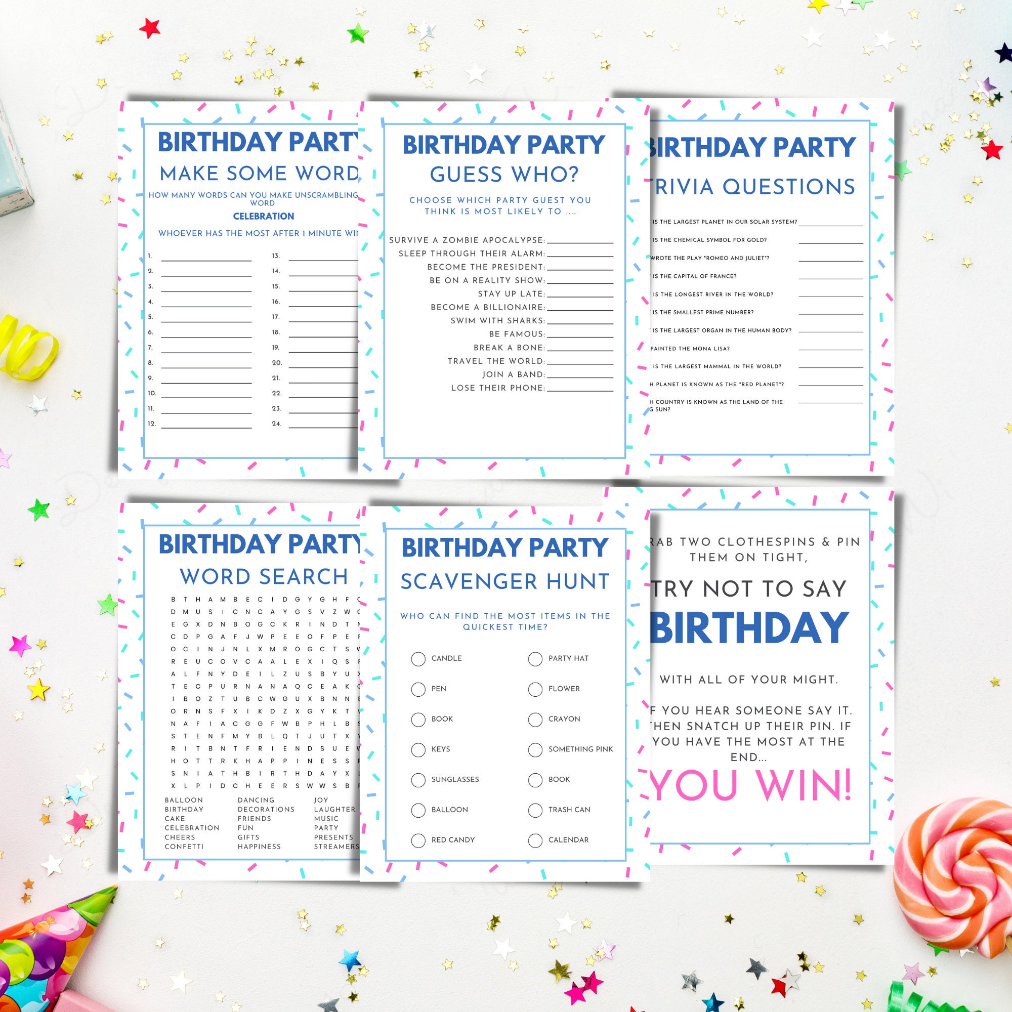 Birthday Party Games Bundle Printable Icebreaker Games for Kids & Teens ...