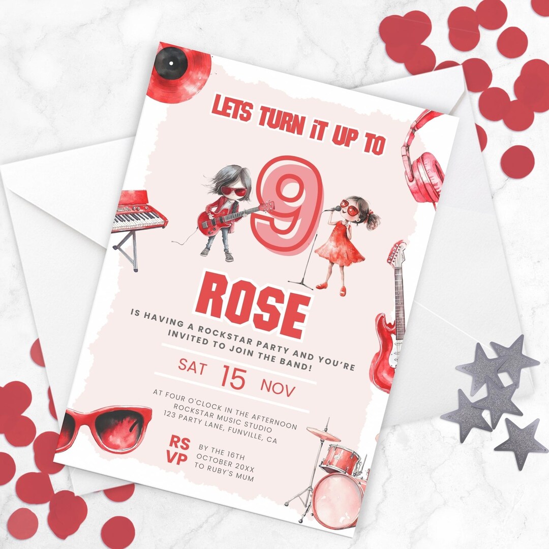 Rockstar Birthday Party Invitation Template, Editable Canva Invitation ...