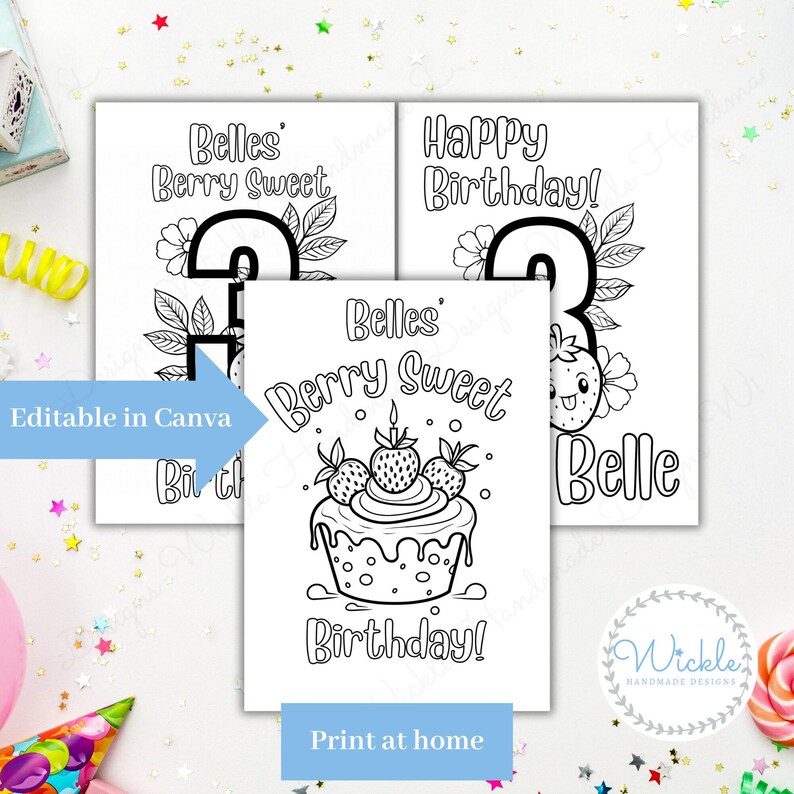 Berry Sweet Birthday Colouring Page Canva Template, Berry Third ...