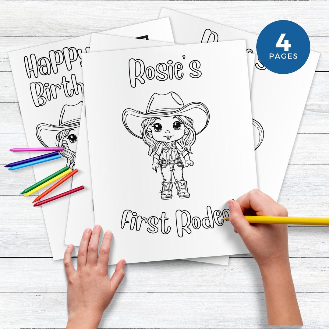 First Rodeo Colouring Sheet, Cowgirl Birthday Coloring Pages, Editable ...