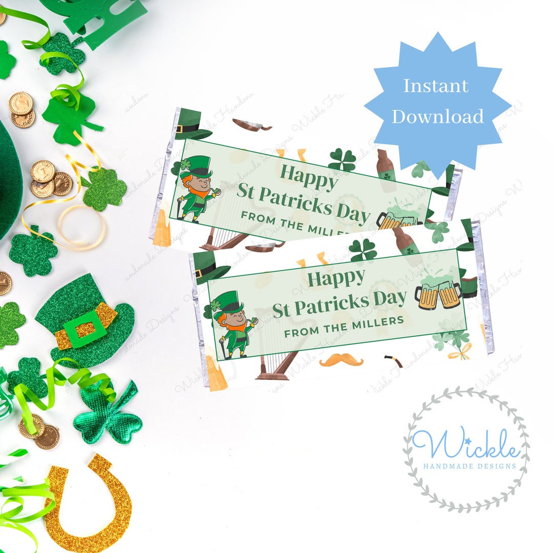 Personalized St Patricks Day Candy Wrapper, Printable St Paddys Day ...
