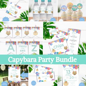 Watercolour Capybara Birthday Thank You Tags Canva Template, Cute Capy ...