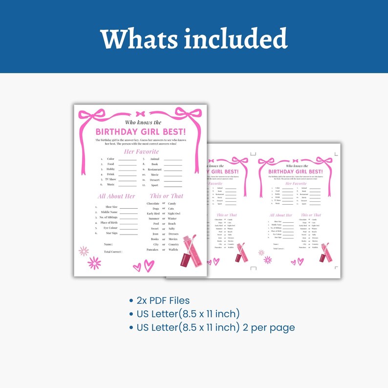 Coquette Bows Who Knows the Birthday Girl Pink Printable Game Activity ...