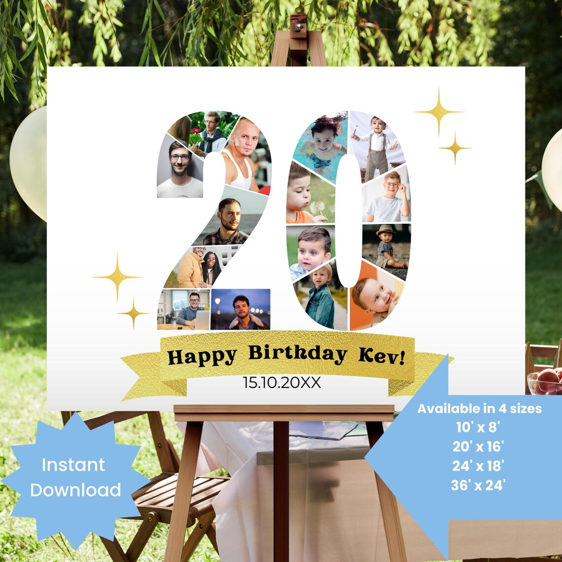 Customisable 20th Birthday Photo Collage Milestone Poster, Personalised ...