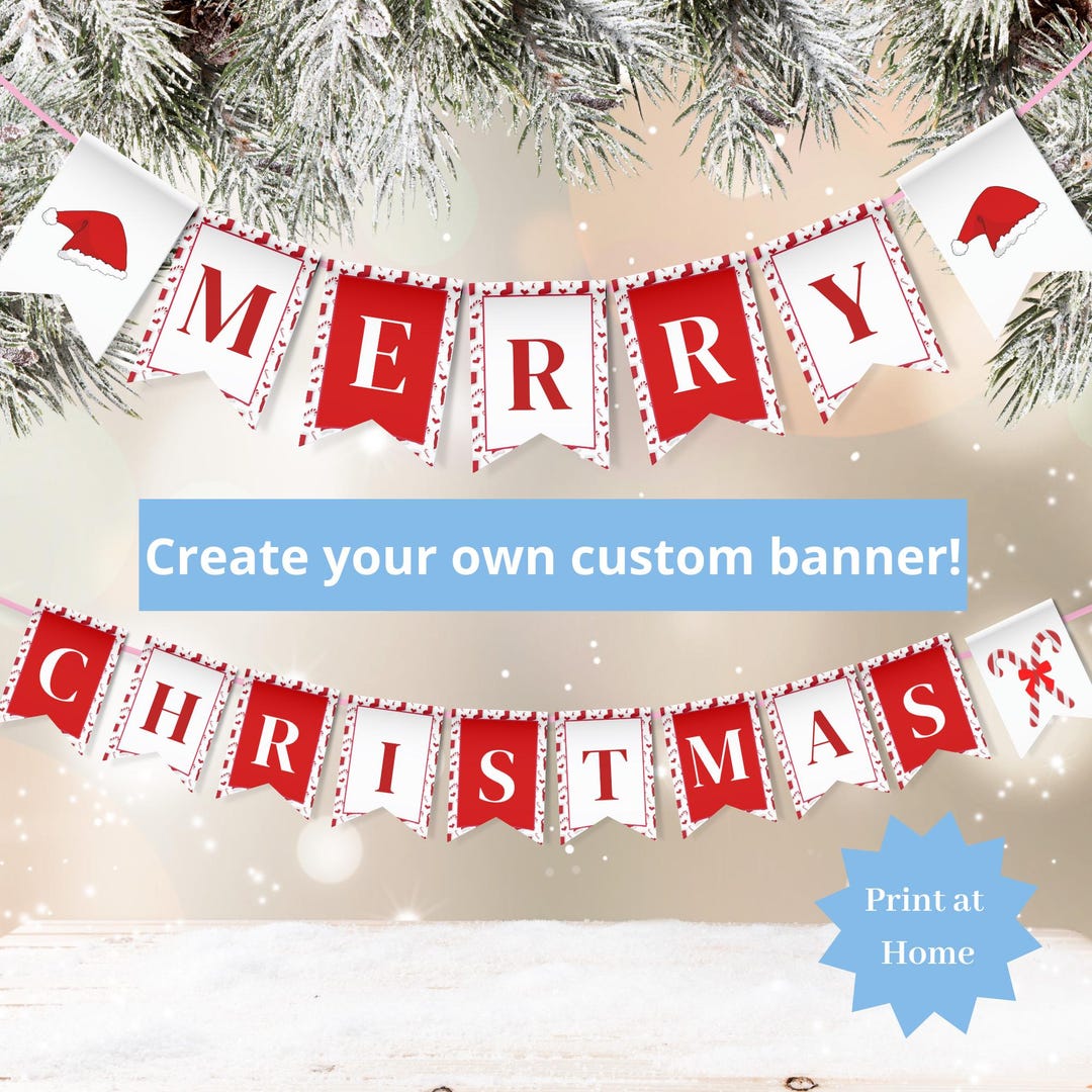 Candy Cane Theme Party Bunting Canva Template, Red Merry Christmas ...