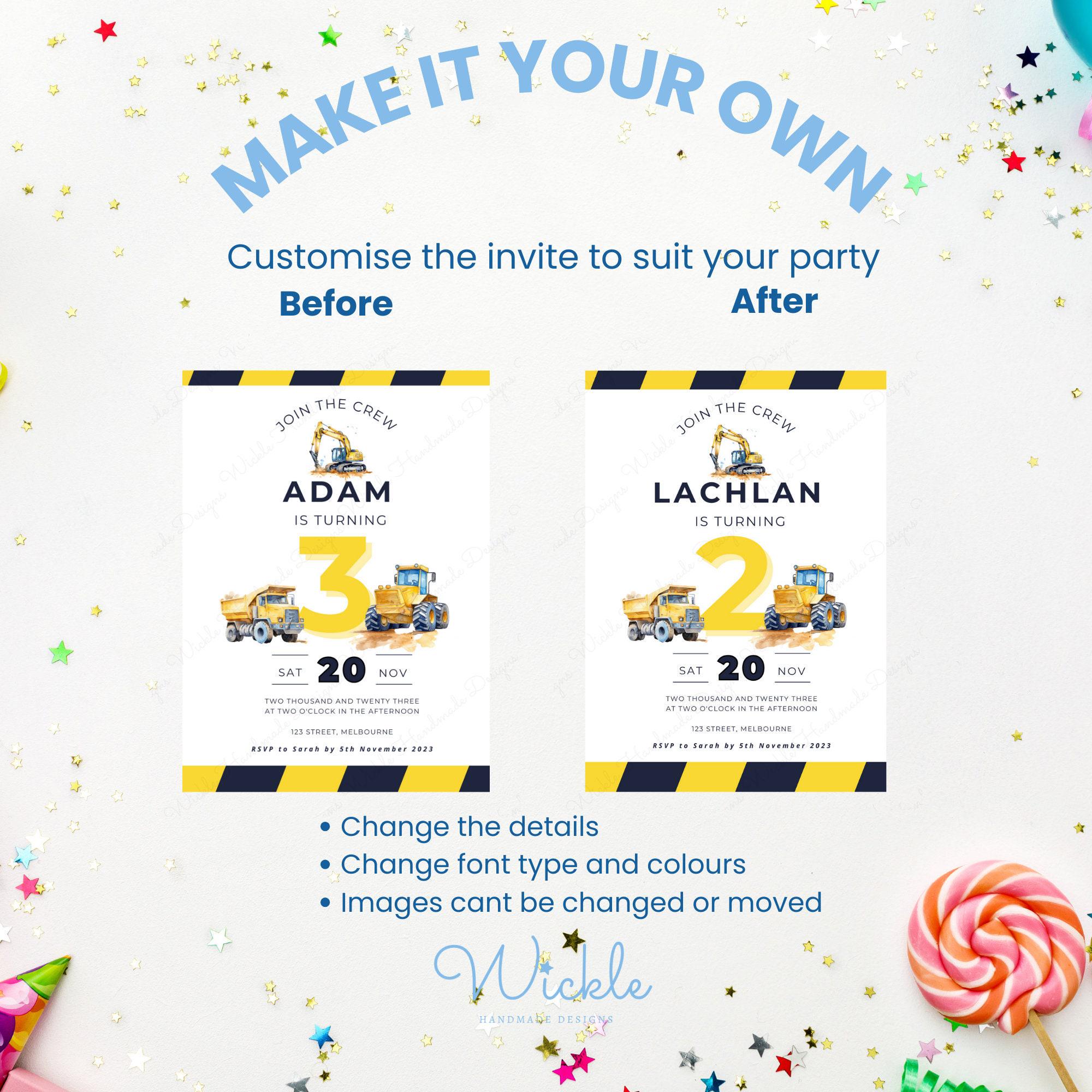 3rd Birthday Construction Theme Party Invitation, Three Year Old Dump ...