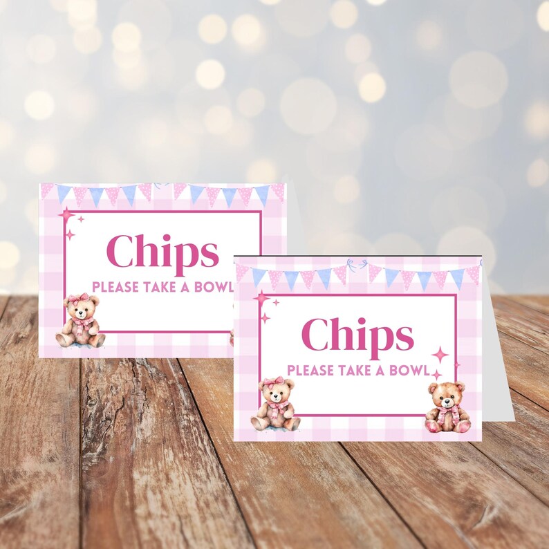 Pink Teddy Bear Picnic Party Décor, Printable Table Signs, Menu Cards ...