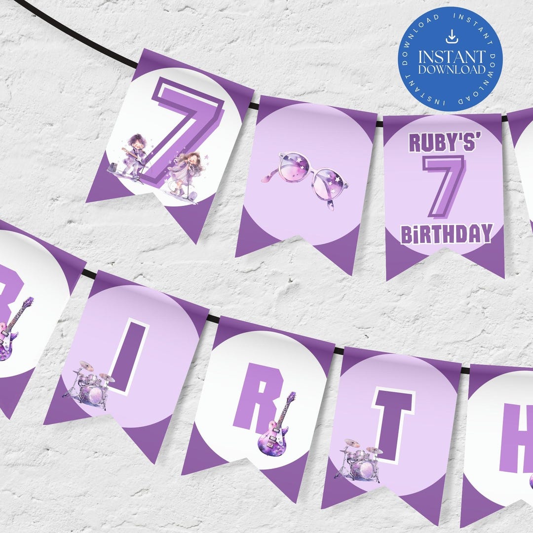 Purple Rockstar Party Bunting, Music Theme Banner, Popstar Party ...