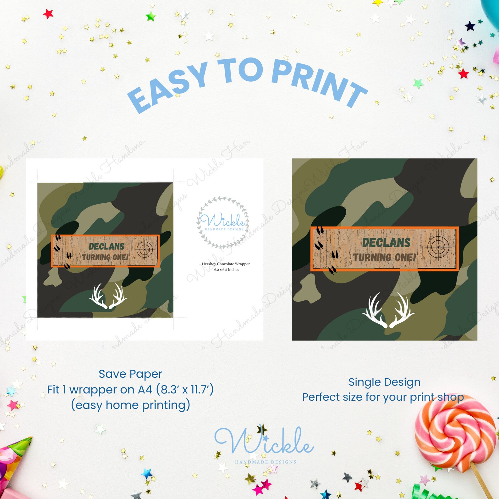 Editable Hunting Birthday Hershey Chocolate Bar Wrapper Canva Template ...