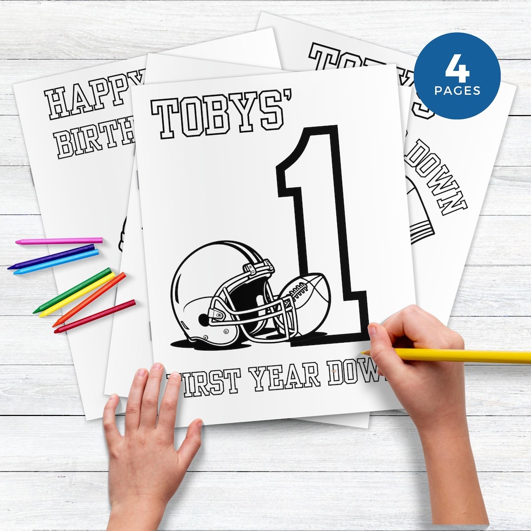 First Year Down Birthday Colouring Pages, Football Themed 1st Birthday ...