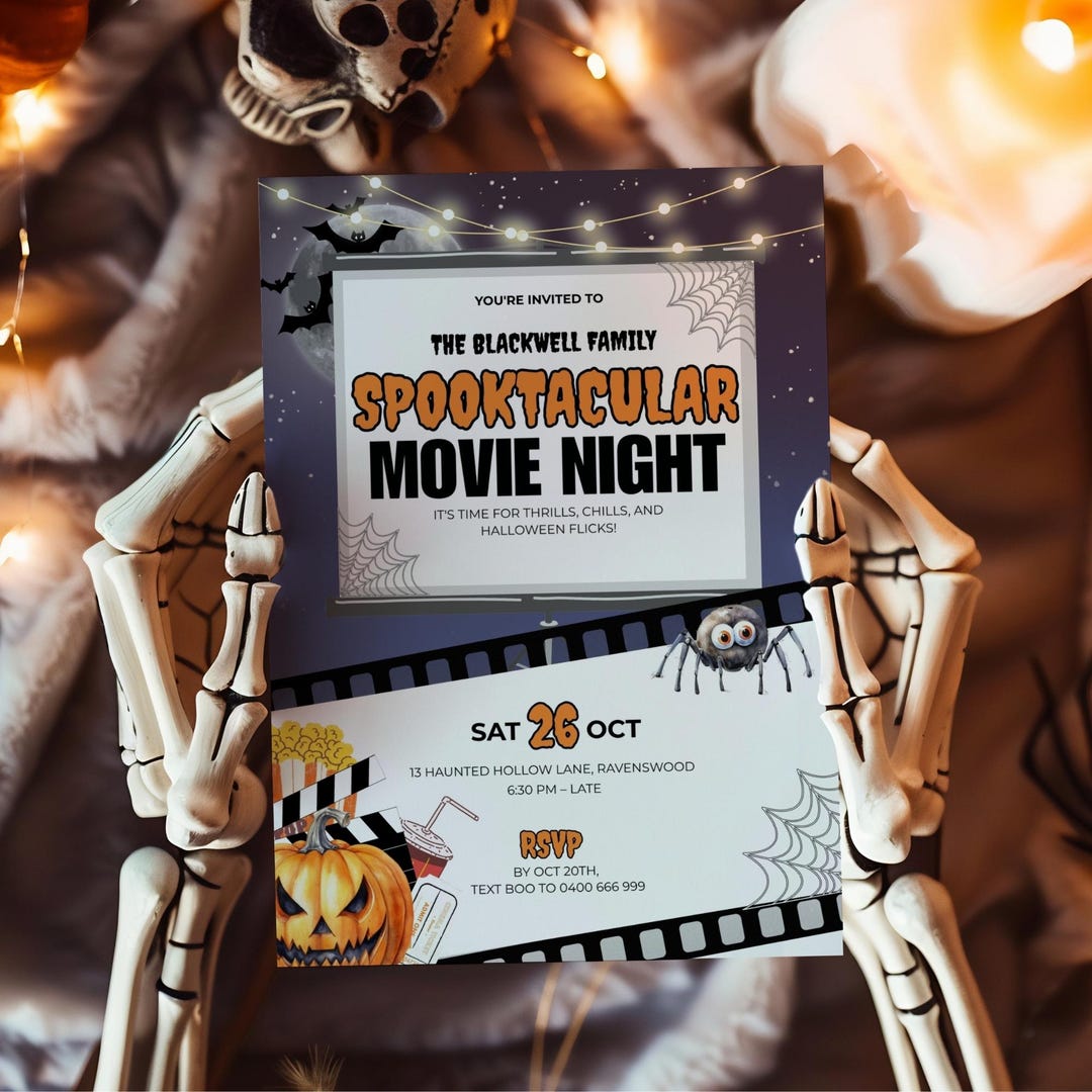Halloween Movie Night Invitation, Editable Scary Movie Night Invite ...
