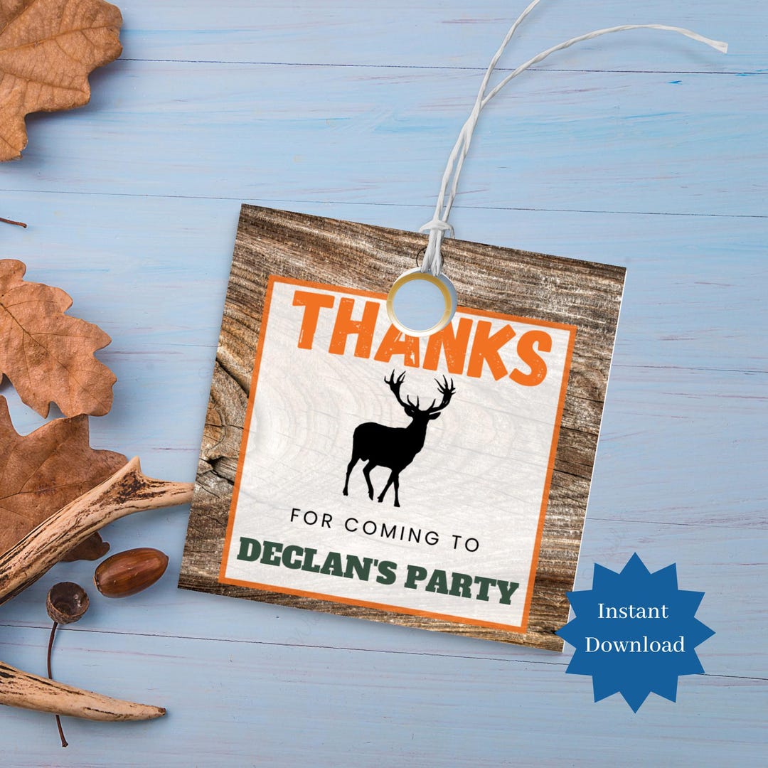 Editable Hunting Birthday Thank You Tag Canva Template, Personalised ...