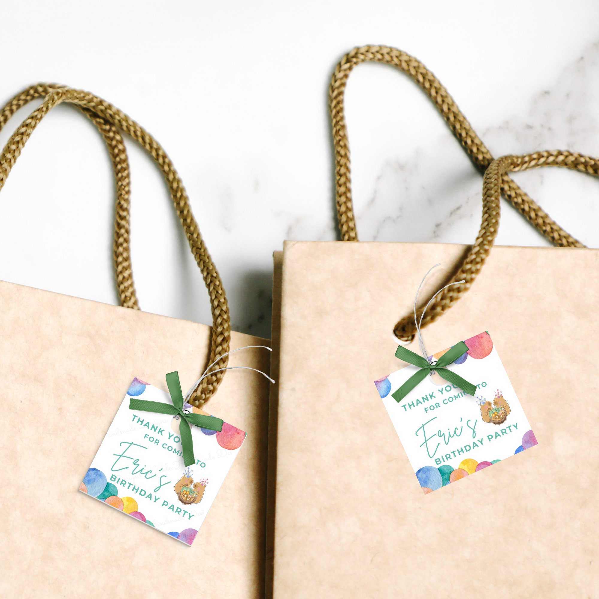 Watercolour Capybara Birthday Thank You Tags Canva Template, Cute Capy ...