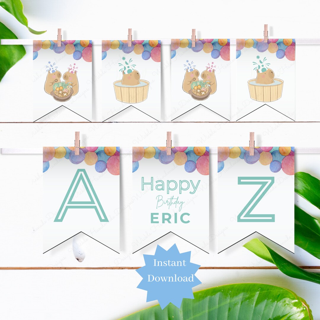 Watercolour Capybara Birthday Banner Canva Template, Cute Capy Party ...