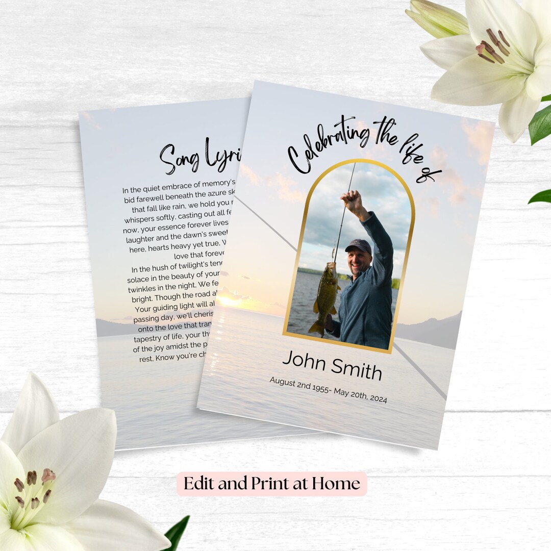 Editable Fishing Themed Funeral Program Template, Printable Order of ...