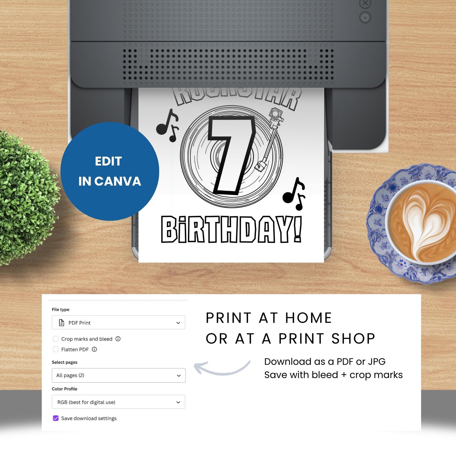 Rockstar Birthday Colouring Pages, Music Themed Kids Party Activity ...