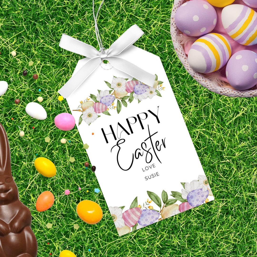 Printable Floral Easter Gift Tag, Happy Easter Label, Easter Basket ...