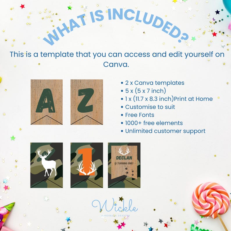 Editable Hunting Birthday Banner Canva Template, Personalised Camo ...