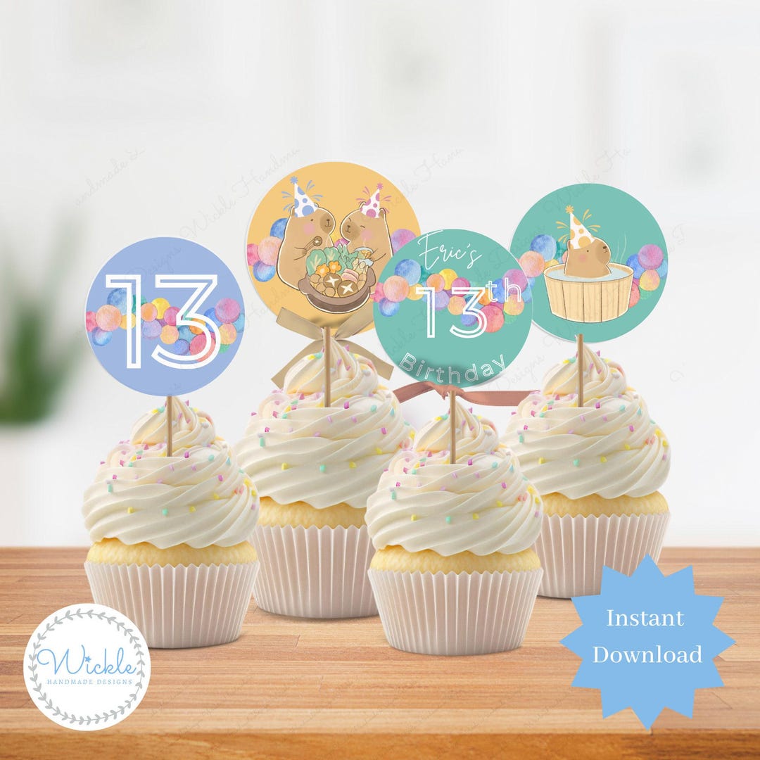 Watercolour Capybara Birthday Cupcake Topper Canva Template, Cute Capy ...