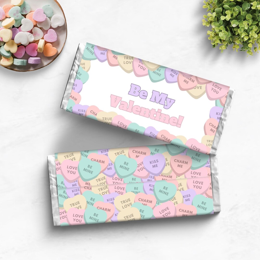 Editable Pastel Conversation Hearts Chocolate Wrapper Template, Candy ...