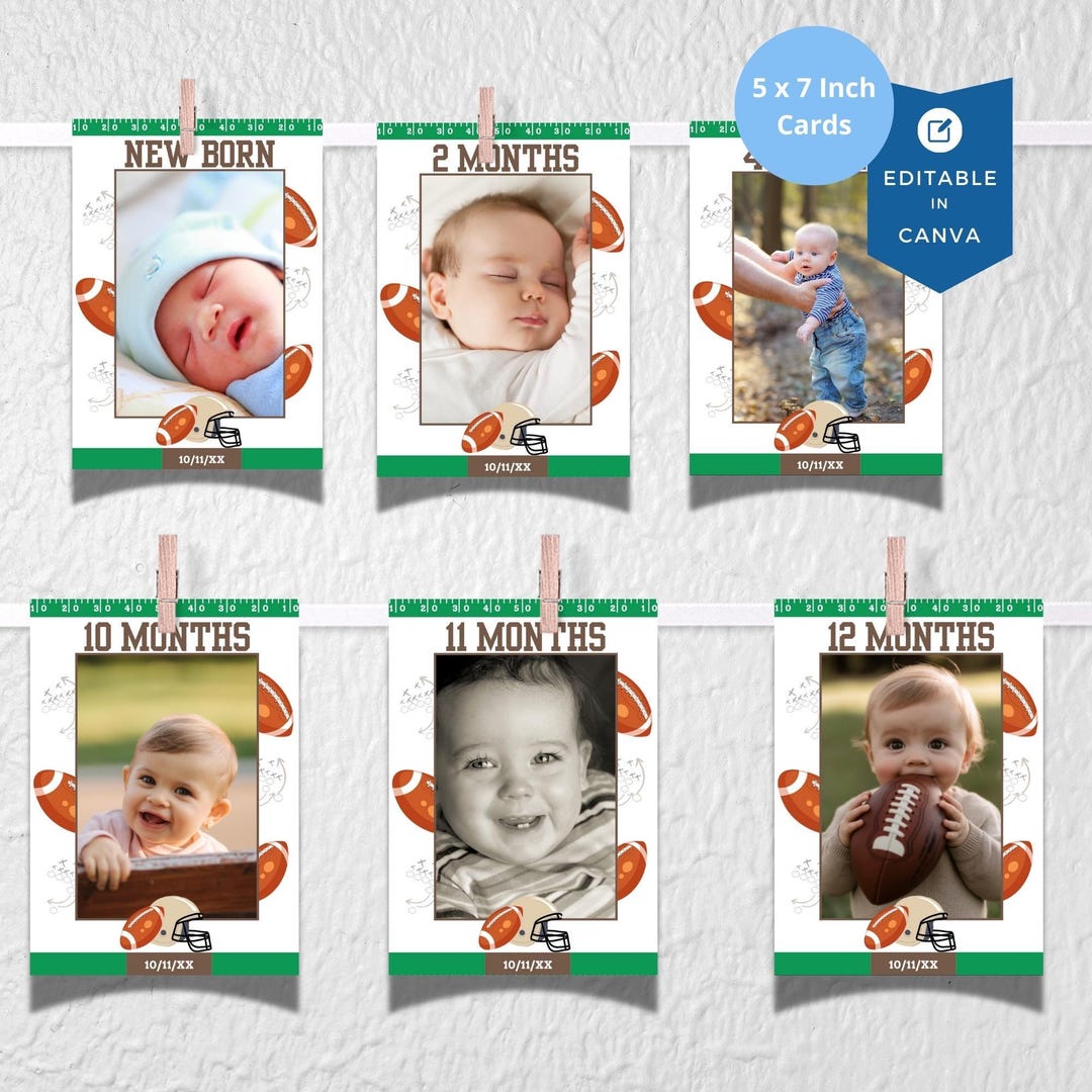 First Year Down Birthday Milestone Photo Banner, Football Themed 1st ...