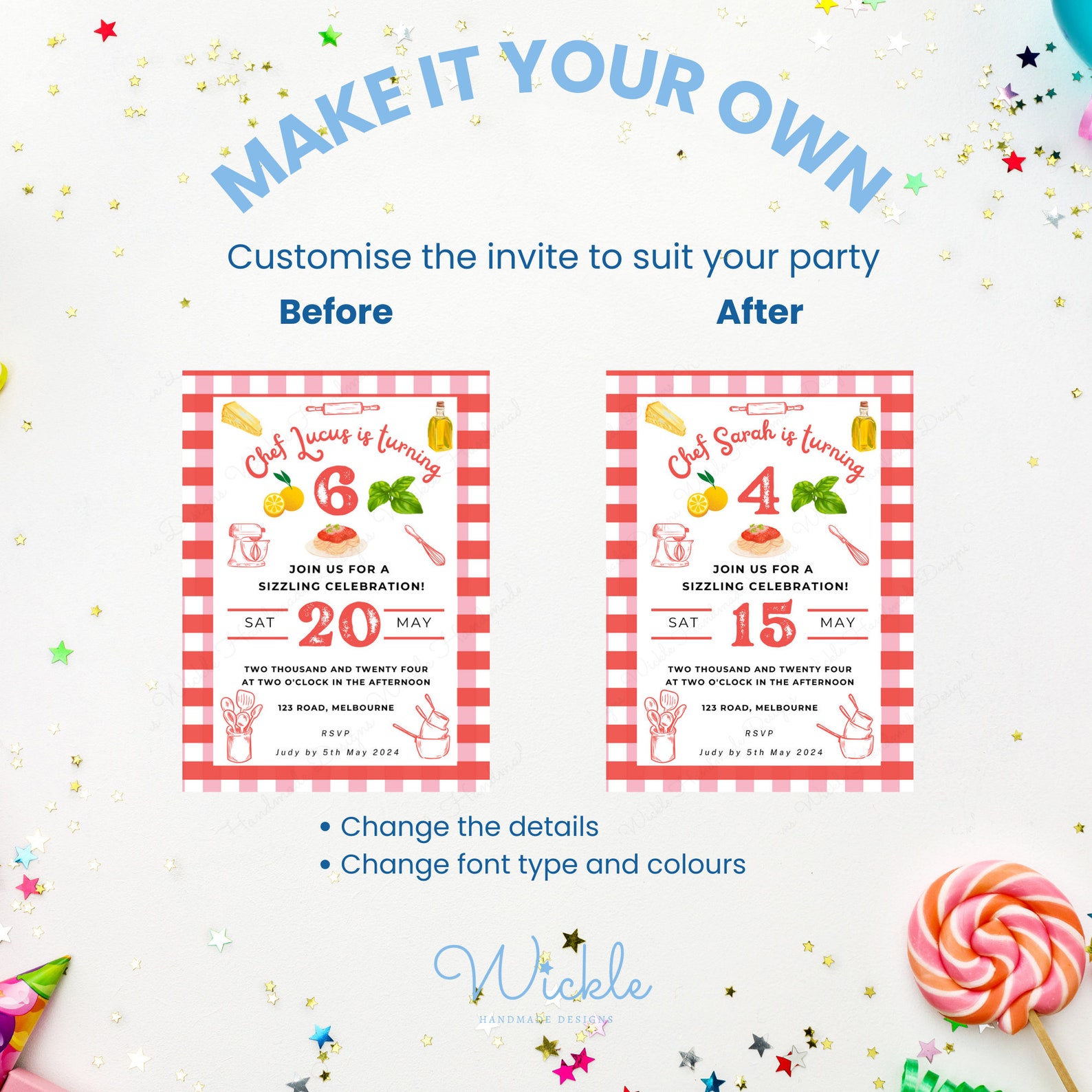 Cooking Birthday Party Invitation, Chef Party Invite Canva Template ...