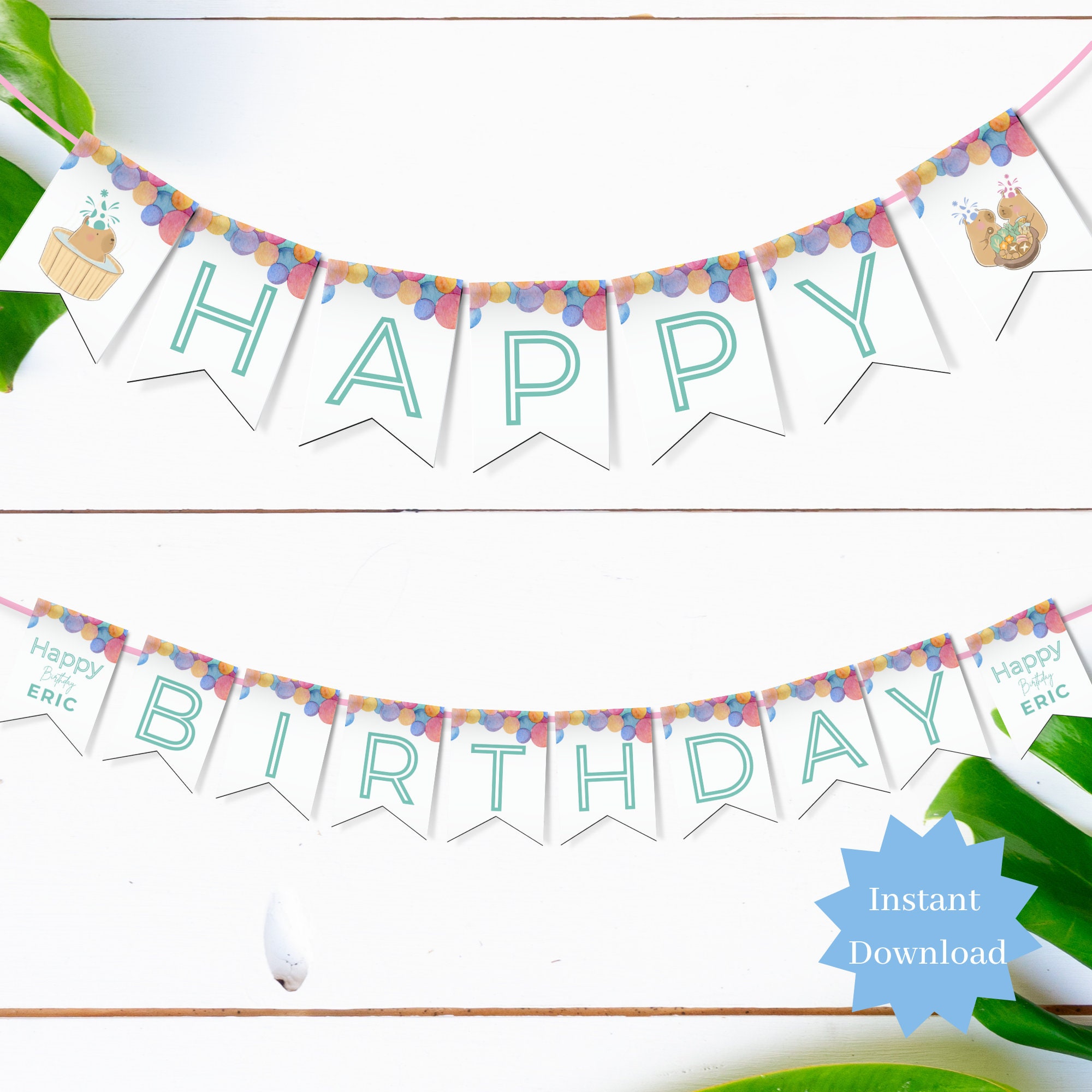 Watercolour Capybara Birthday Banner Canva Template, Cute Capy Party ...