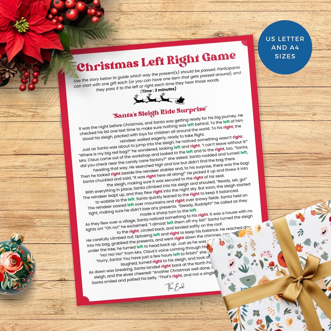 Santa Left Right Christmas Game Printable, Pass the Present Activity ...