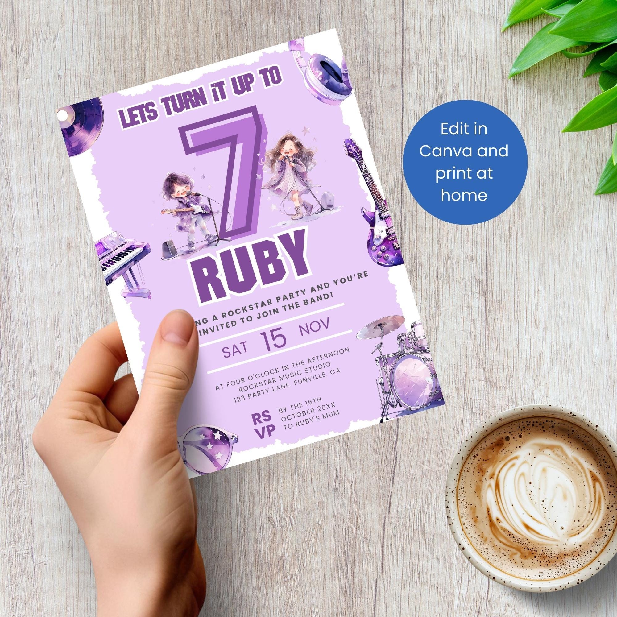 Rockstar Birthday Party Invitation Template, Editable Canva Invitation ...