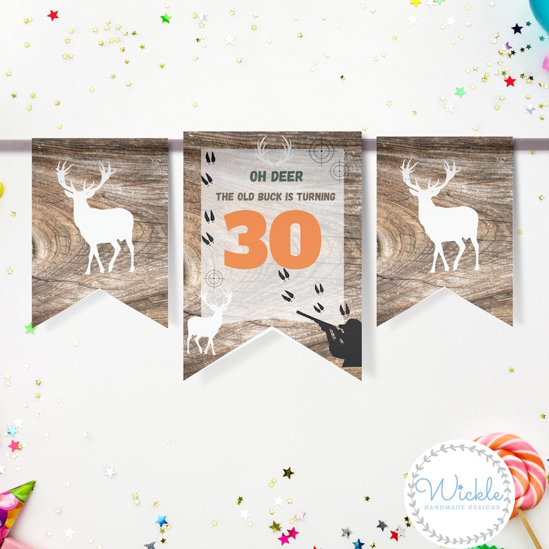 Woodgrain Hunting Birthday Banner Editable Canva Template, Personalised ...
