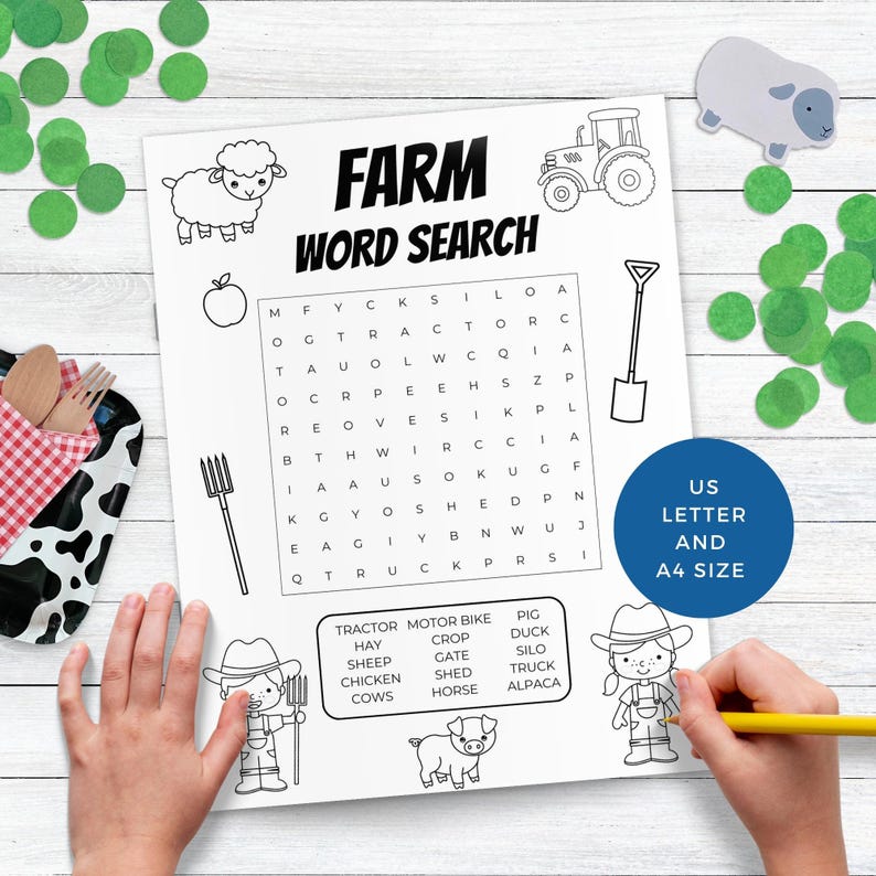 Farm Word Search Printable Game, Tractor Farmer Colouring in Birthday ...