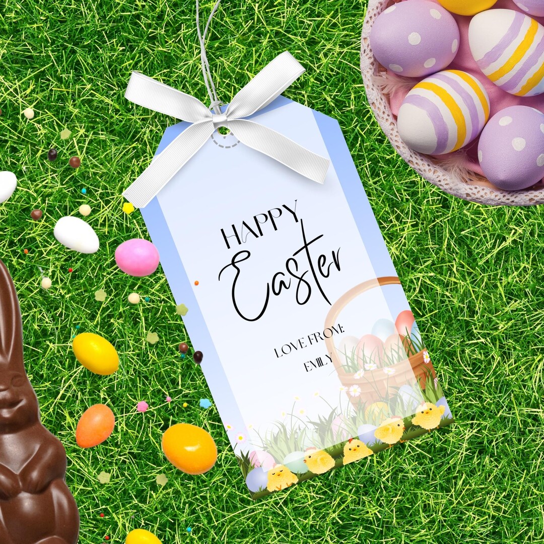Printable Easter Basket Luggage Gift Tag, Happy Easter Label, Easter ...