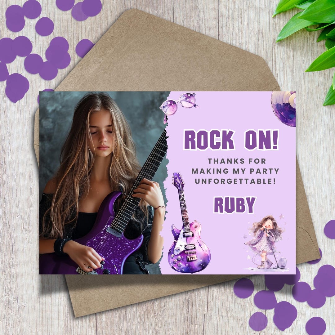 Rockstar Birthday Thank You Card With Photo 5 X 7 Inch Template ...