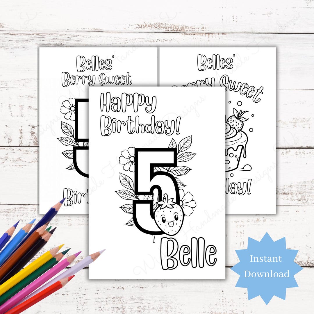 Berry Sweet Birthday Colouring Page Canva Template, Berry Fifth Party ...