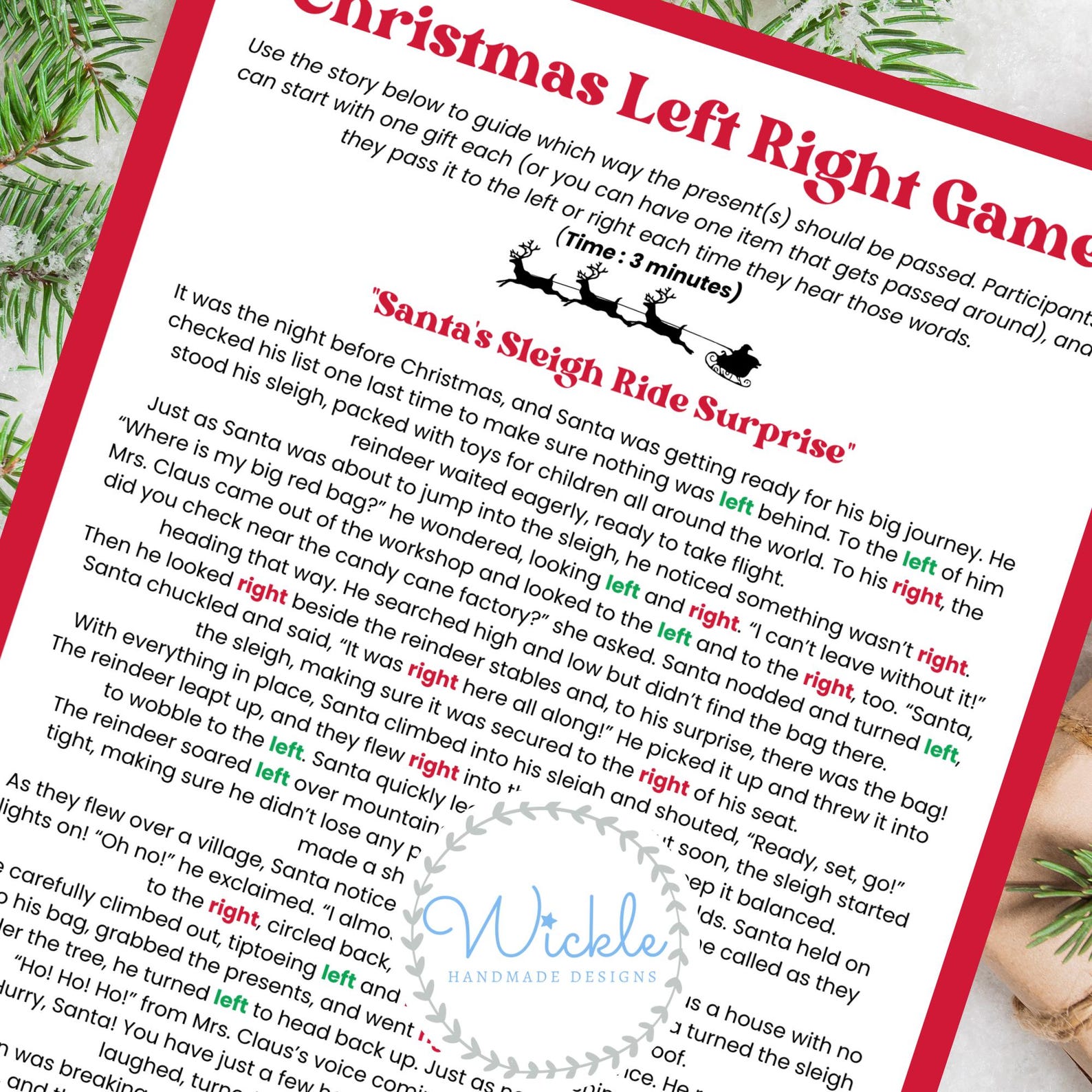 Santa Left Right Christmas Game Printable, Pass the Present Activity ...