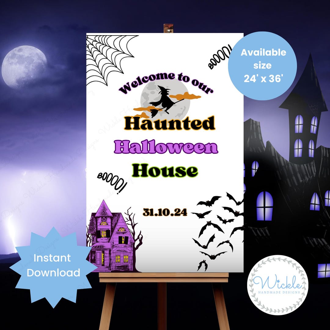 Editable Haunted House Welcome Sign Canva Template, Personalised ...