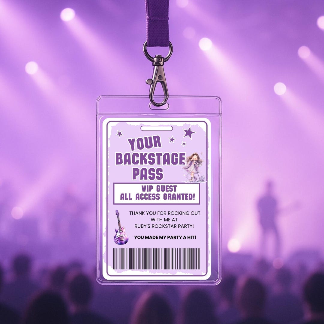 Rockstar Party Backstage Pass Template, Thank You Card Template for ...