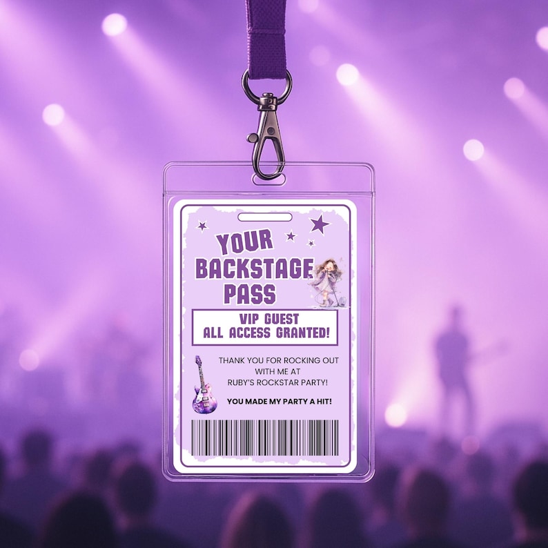 Rockstar Party Backstage Pass Template, Thank You Card Template for ...