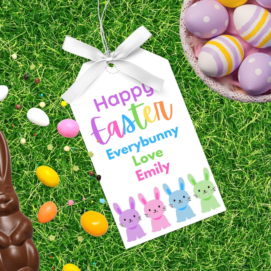 Printable Easter Bunny Gift Tag, Happy Easter Label, Easter Basket ...