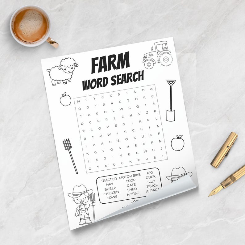 Farm Word Search Printable Game, Tractor Farmer Colouring in Birthday ...