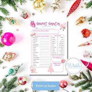 Santa Questionnaire | Pink Christmas Theme Secret Santa Gift Exchange ...