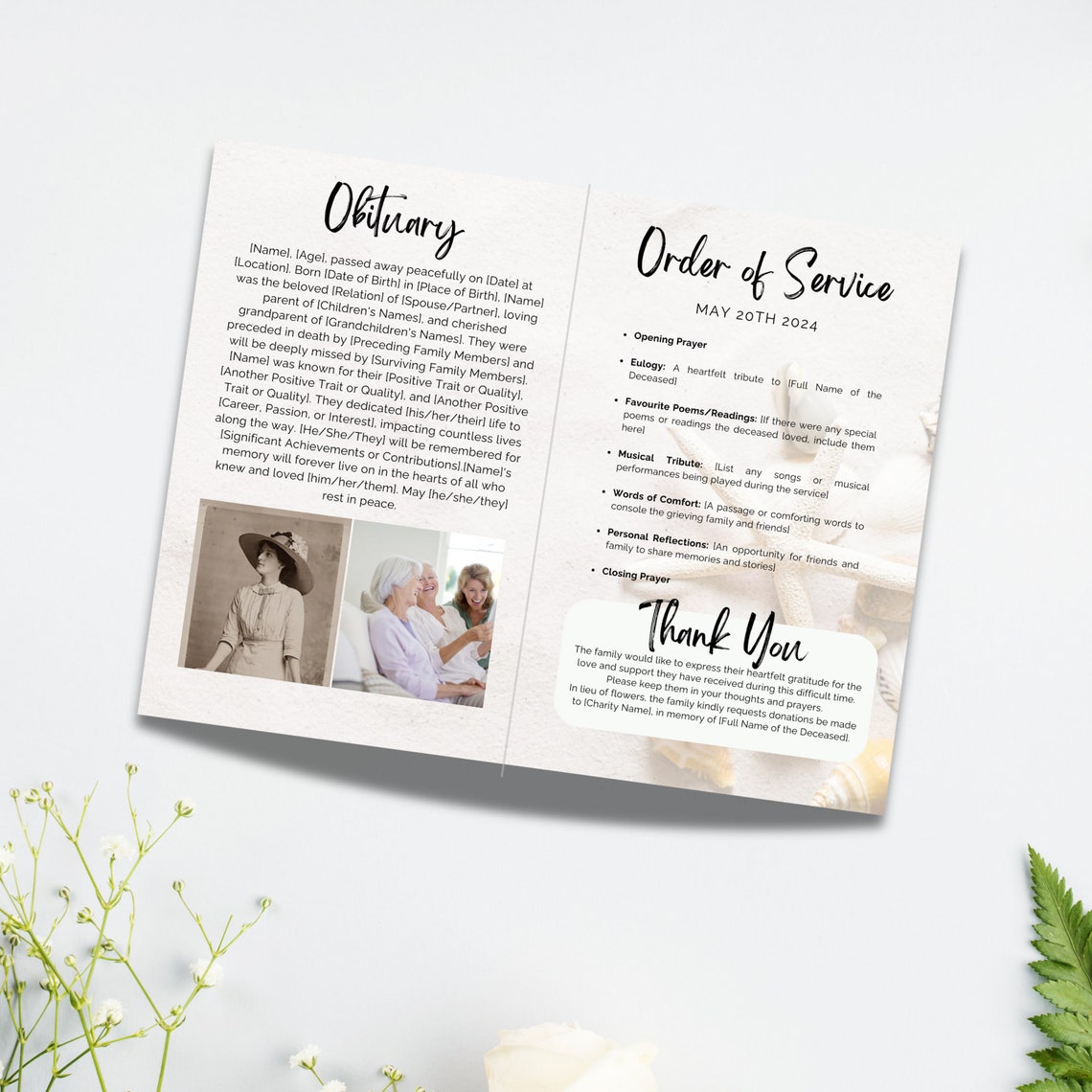 Editable Funeral Program Template With Sea Shells, Printable Order of ...